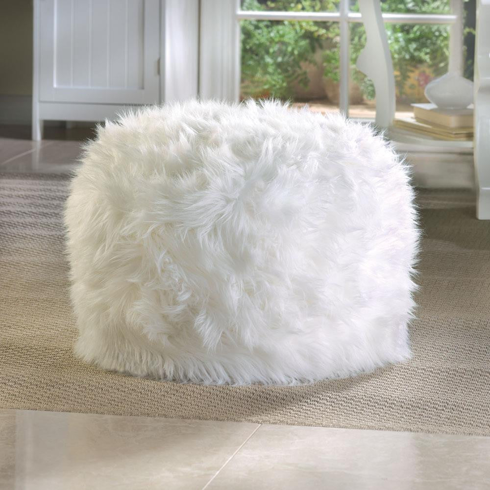 Fuzzy White Ottoman Pouf – Distinctive Merchandise